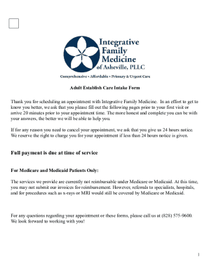 Fillable Online Adult Establish Care Intake Form - Integrative Family ...