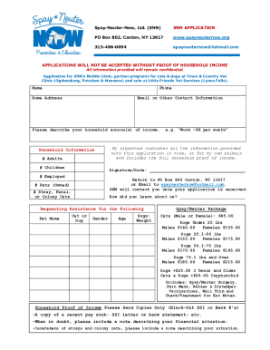Fillable Online snn application - Spay-Neuter-Now Fax Email Print ...