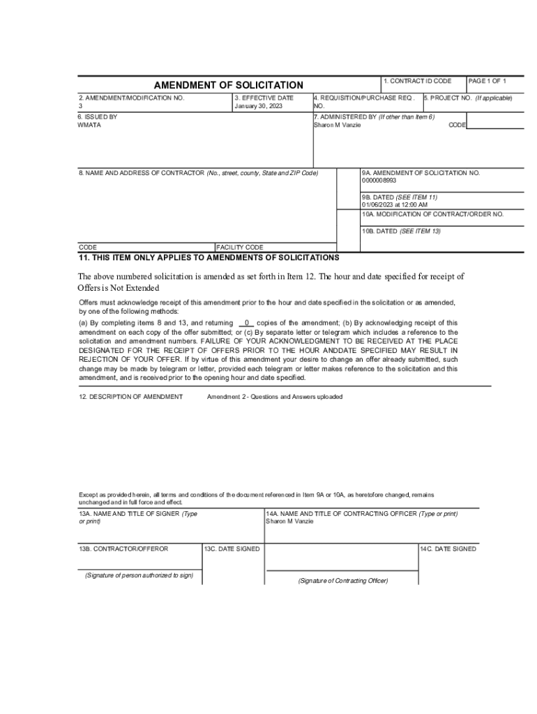 Fillable Online Amendment of Solicitation - BidNet Fax Email Print - pdfFiller