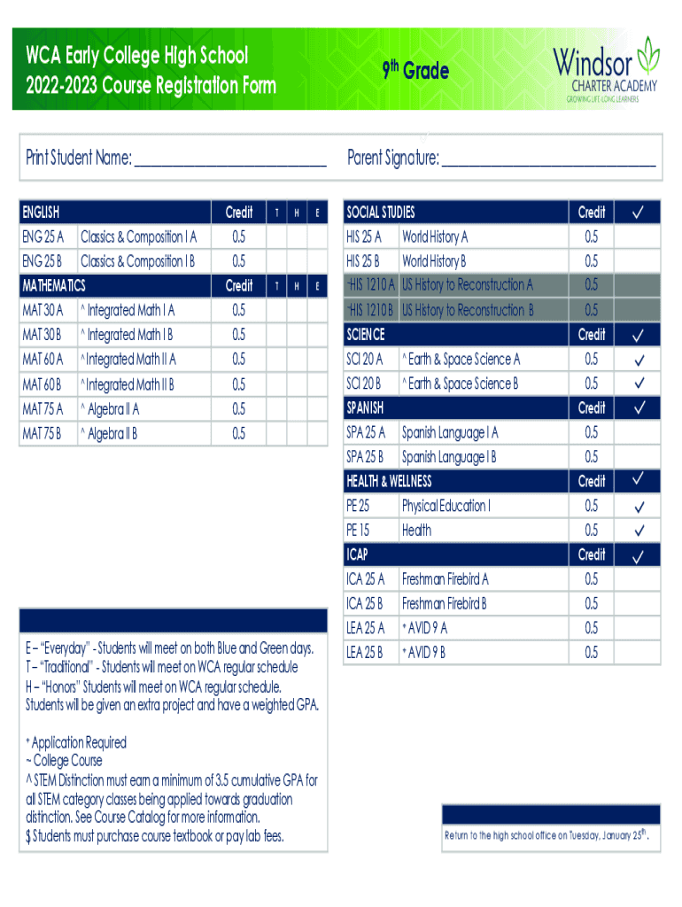 Fillable Online 9th Grade 2022-23 Course Selection Form Fax Email Print - pdfFiller