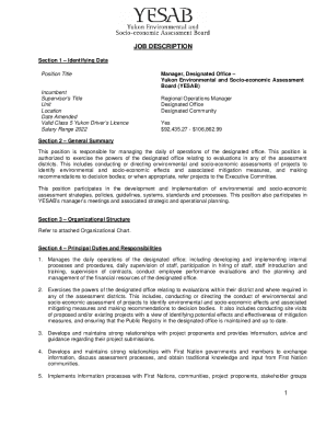 Fillable Online DRAFT JOB DESCRIPTION. Final Draft Job Description for ...