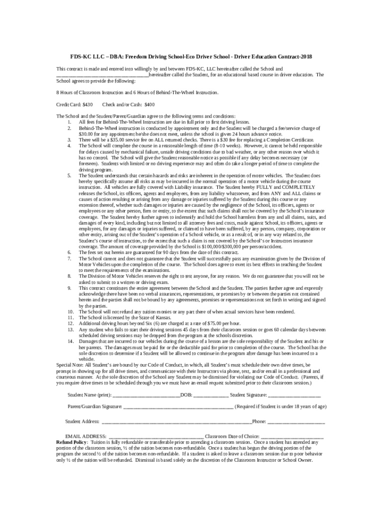 2. fill out student contract - Freedom Driving School Doc Template ...