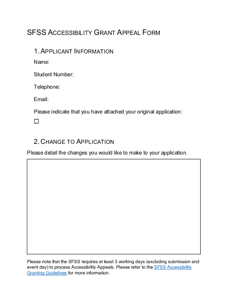 Fillable Online SFSS ACCESSIBILITY GRANT APPEAL FORM Fax Email Print ...