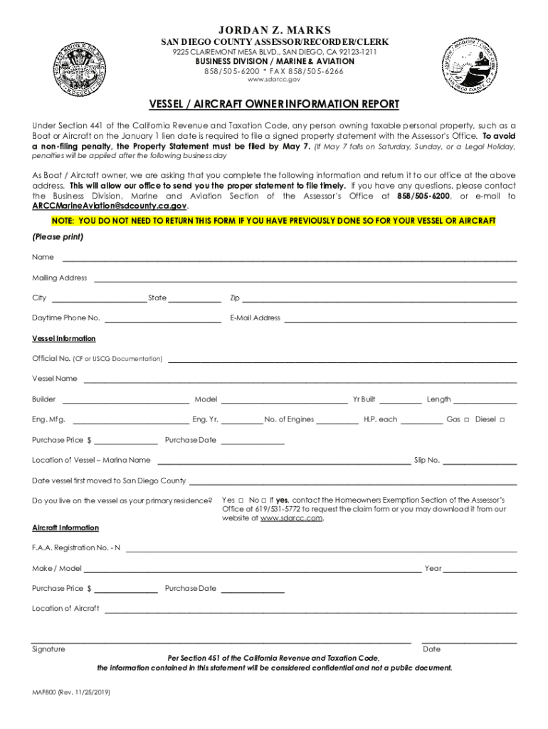 Fillable Online Vessel Aircraft Owner Information Report. Vessel Aircraft Owner Information ...