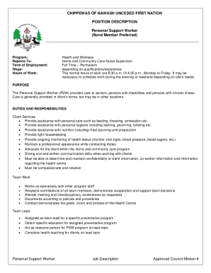 Fillable Online Personal Support Worker Job Description Approved ...