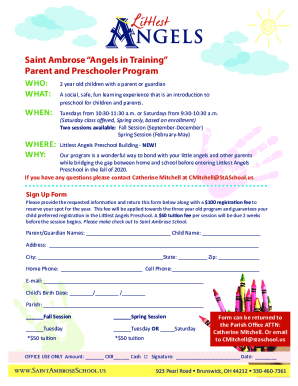 Fillable Online Littlest Angels Preschool - Saint Ambrose Catholic ...