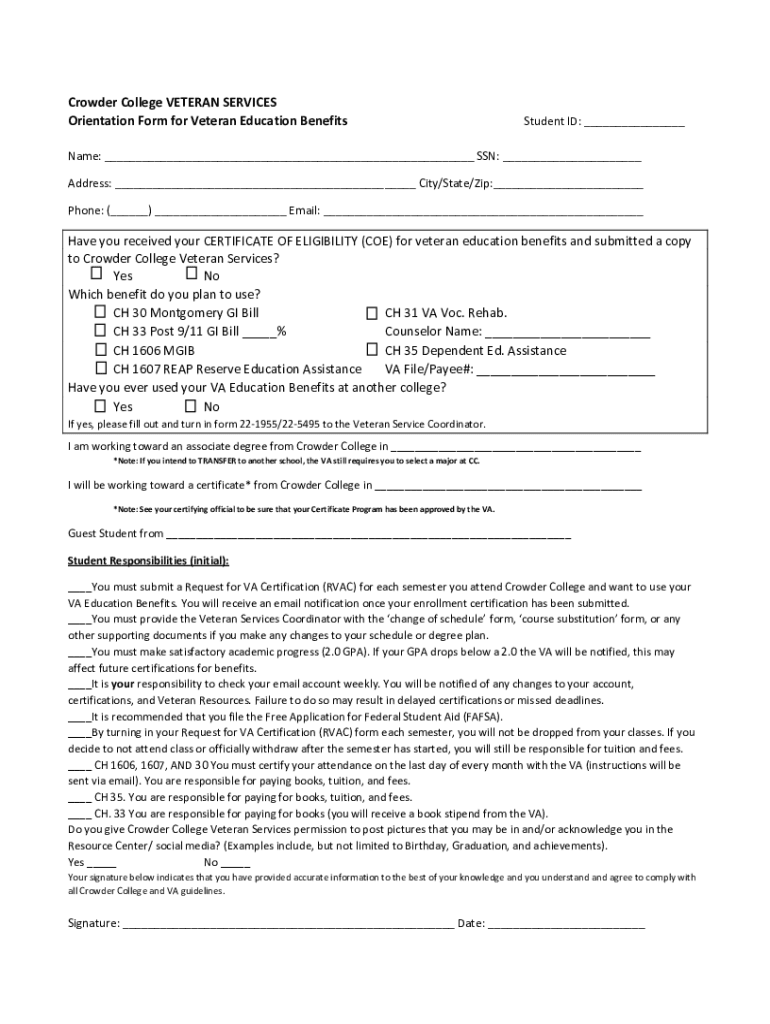 Fillable Online Request for VA Certification Form Information Fax Email ...