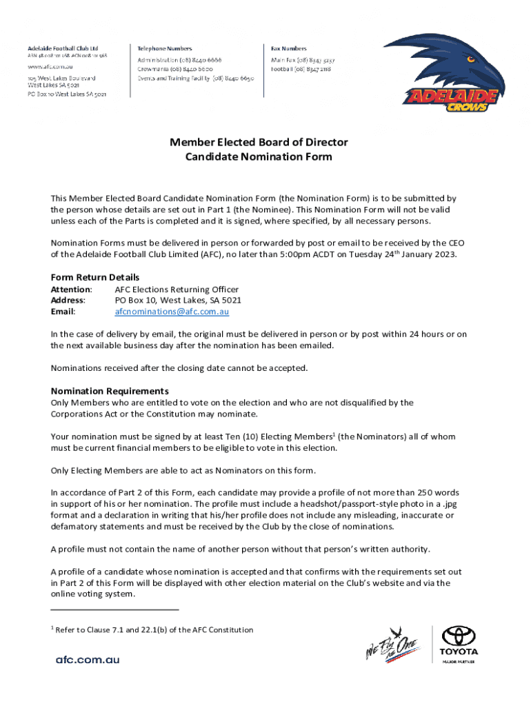 Fillable Online member elected director nomination form - Amazon AWS Fax Email Print - pdfFiller