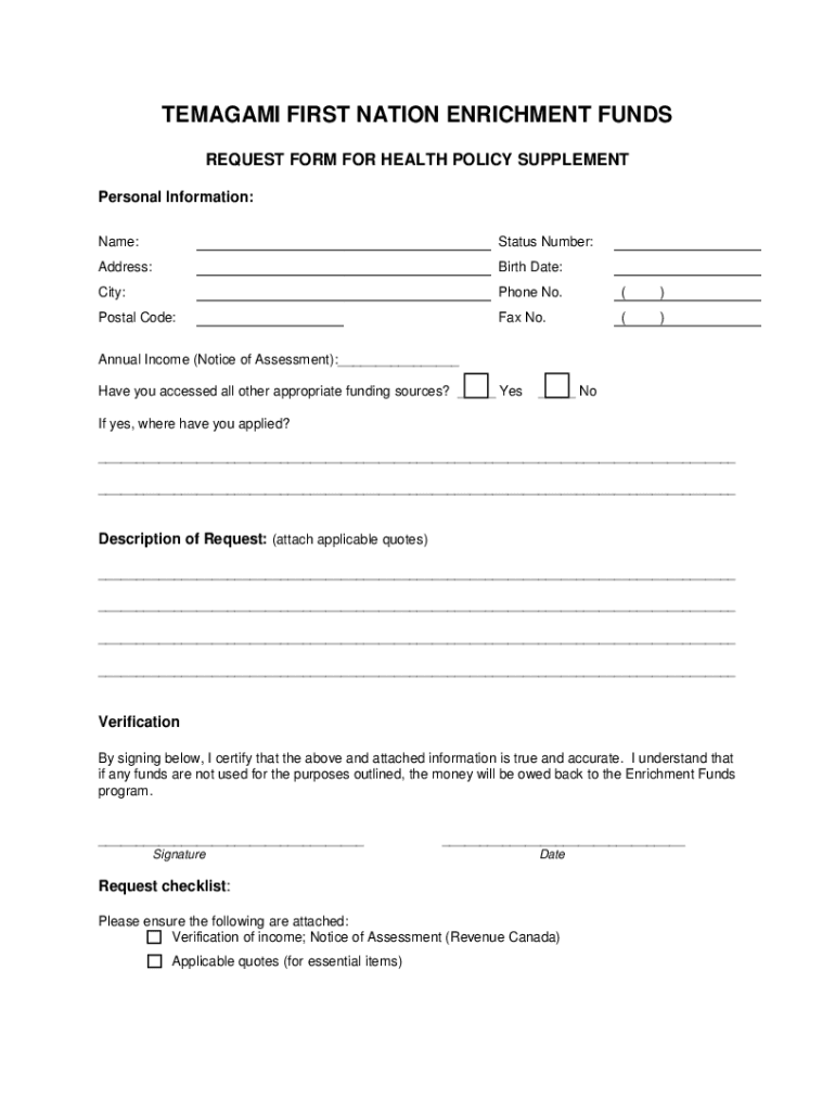 Fillable Online Health Supplement Form Fax Email Print - pdfFiller