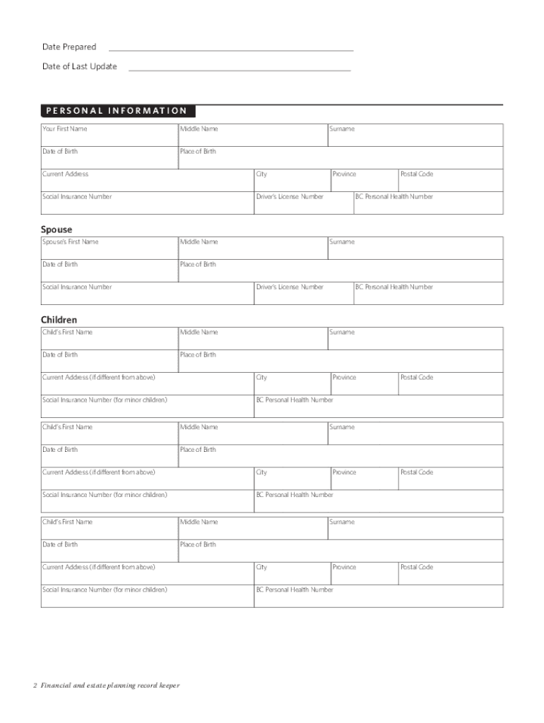 Fillable Online A Checklist for Pre- and Post-Death Planning - Bessemer ...