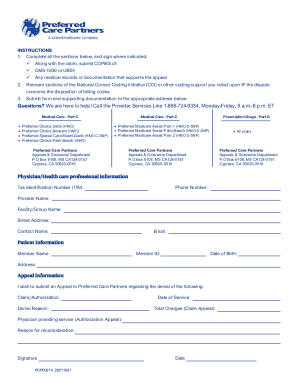 Fillable Online PCP00214 Provider Appeal Request Form.docx Fax Email ...