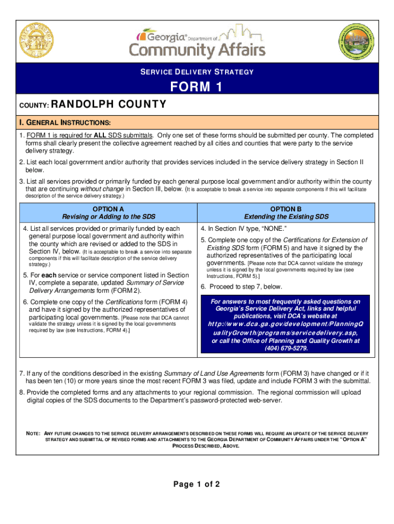Fillable Online dca ga SDS FORM 1 - Georgia Department of Community ...