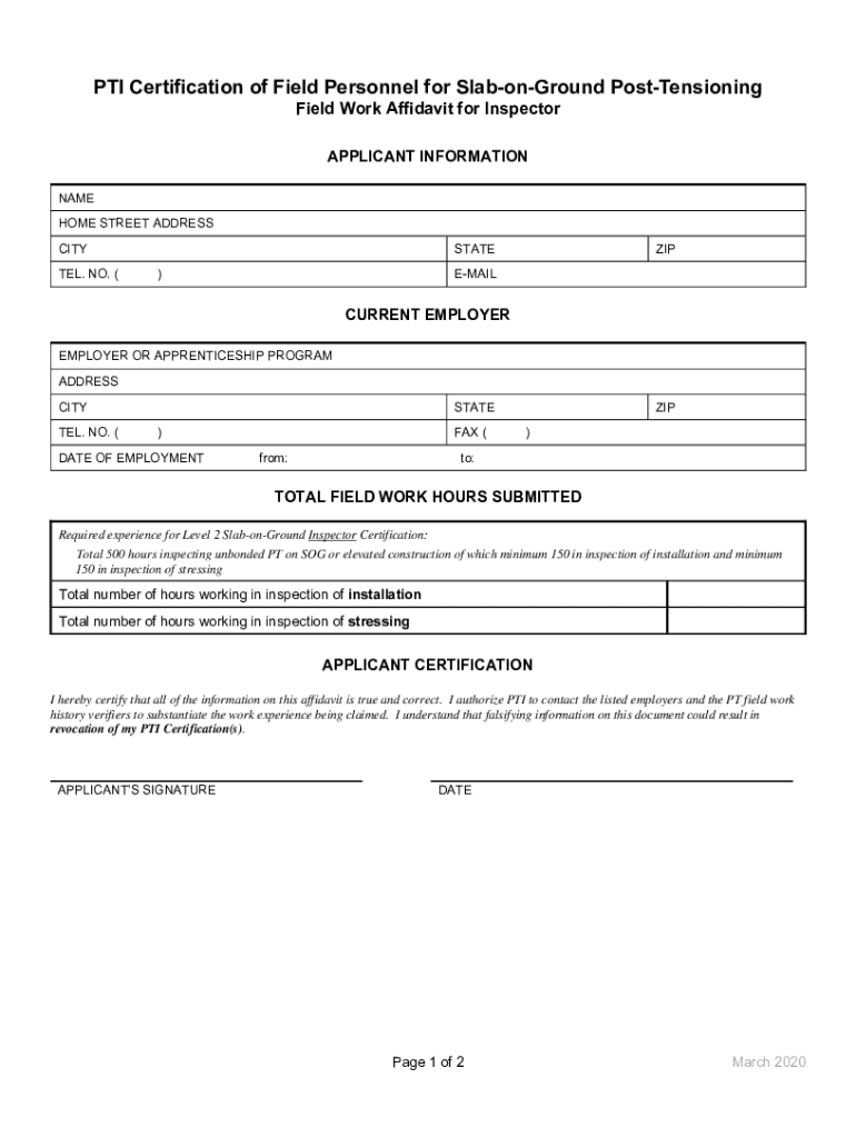 Fillable Online 200325-SOG INSPECTION field work affidavit.docx Fax ...