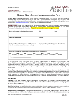 Fillable Online agrilifeas tamu ADA and Other Request for Accommodation Form Fax Email Print ...