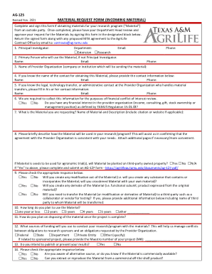 Fillable Online agrilifeas tamu MATERIAL REQUEST FORM (INCOMING ...