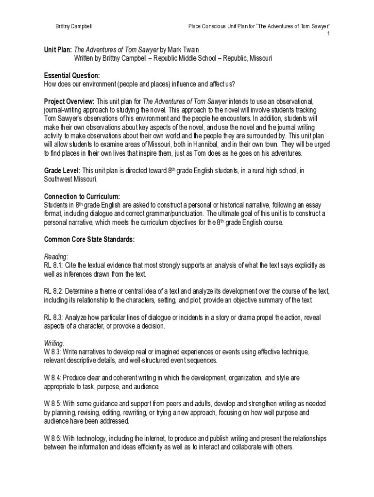 Fillable Online Lesson Plan for Mark Twain Boyhood Home and Museum Fax ...