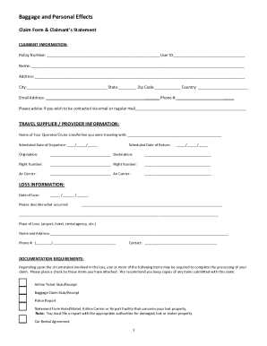 Fillable Online Travel Claim Form - Baggage, Personal Effects, Money ...
