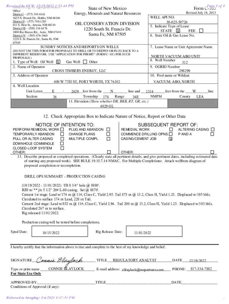Fillable Online OIL CONSERVATION DIVISION 1220 South St. Francis Dr ...