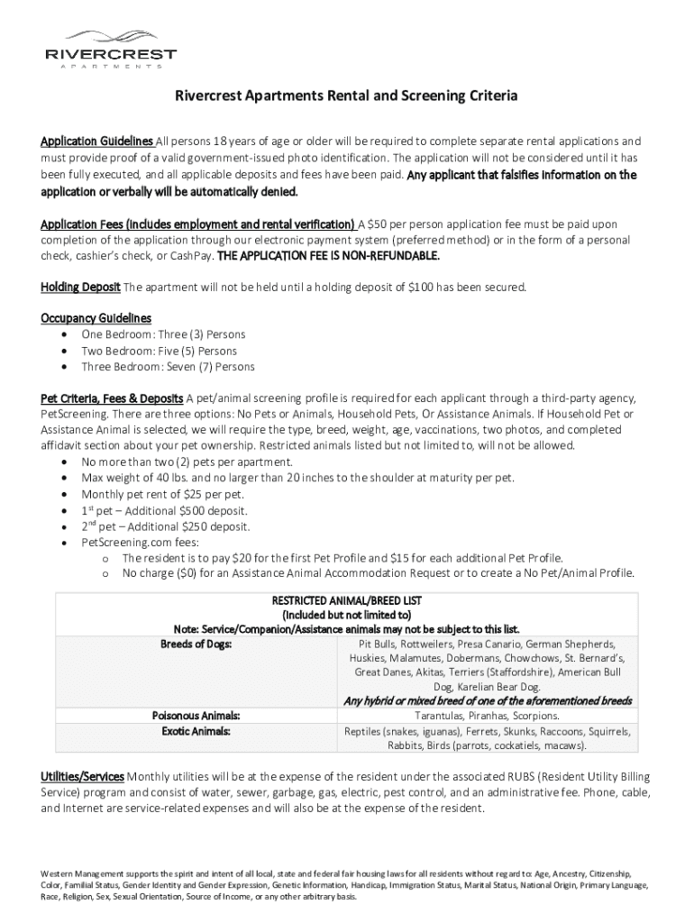 Fillable Online Rivercrest Apartments Rental and Screening Criteria Fax ...