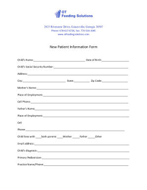 Fillable Online OT Feeding Solutions New Patient Form.docx Fax Email ...