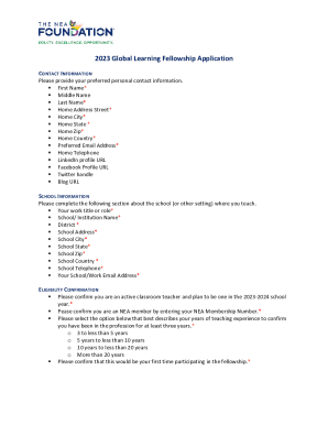 Fillable Online 2023 Global Learning Fellowship Application - NEA ...