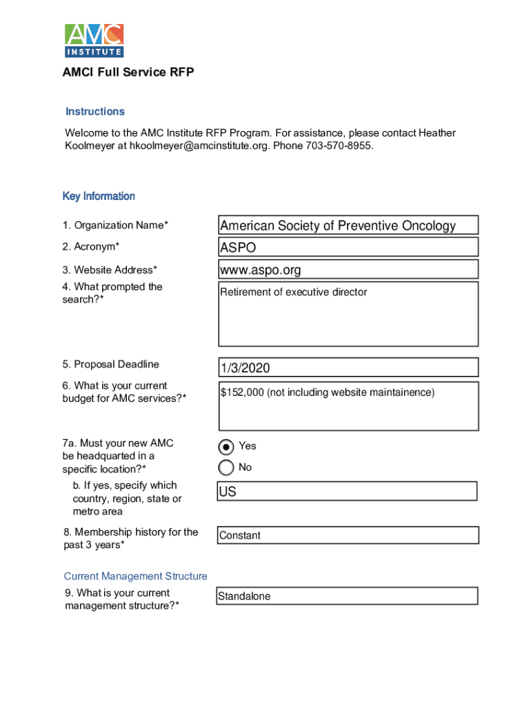 Fillable Online AMCI Full Service RFP - AMC Institute Fax Email Print - pdfFiller