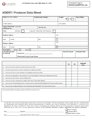 Fillable Online AGENT / Producer Data Sheet - Metro DI Fax Email Print ...
