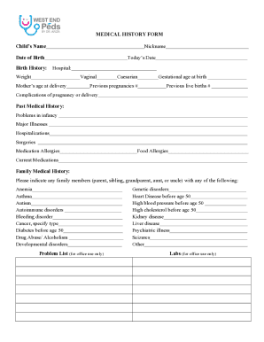 Fillable Online INFANT/TODDLER HISTORY FORM Child's full name Date ...