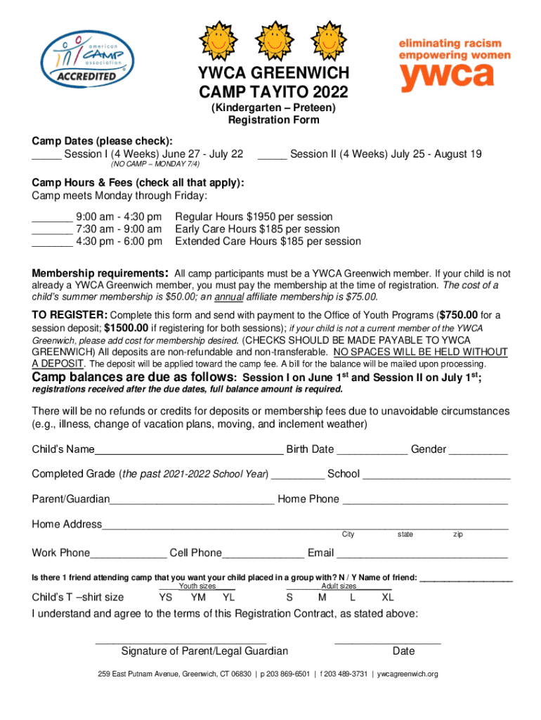 Fillable Online School Vacation Camp - Greenwich YMCA Fax Email Print - pdfFiller