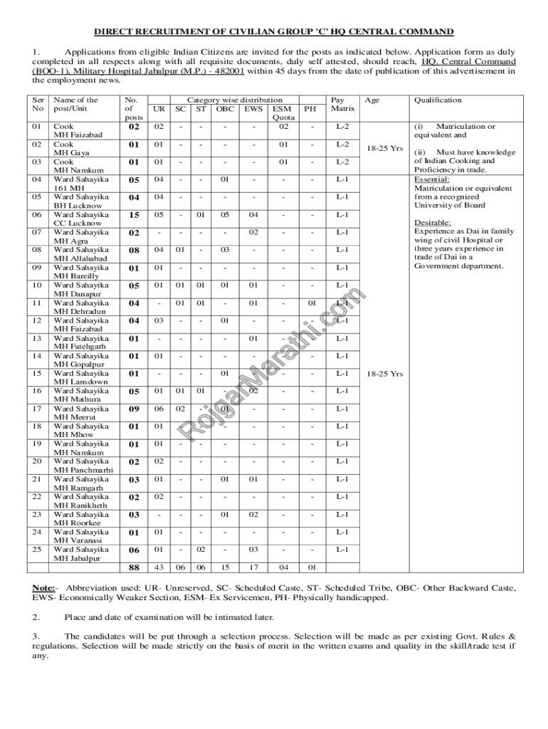 Fillable Online direct recruitment of civilian group 'c' hq western command Fax Email Print ...