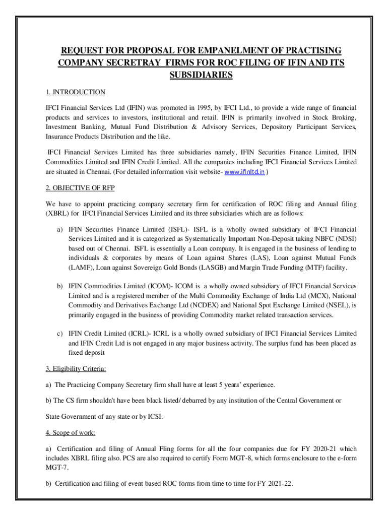 Fillable Online EOI- Empanelment of Service Provider for IT Manpower ... - IFCI Fax Email Print ...