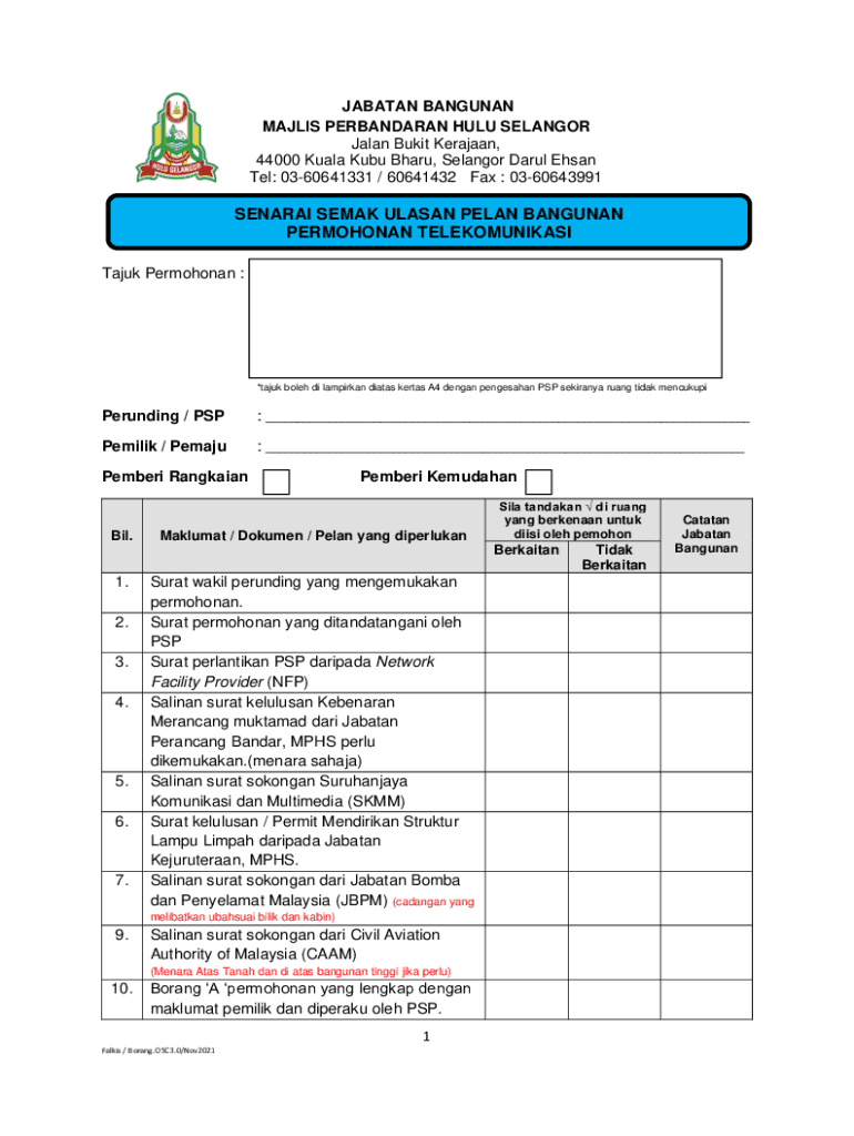 Fillable Online jabatan bangunan - Majlis Perbandaran Hulu Selangor Fax ...