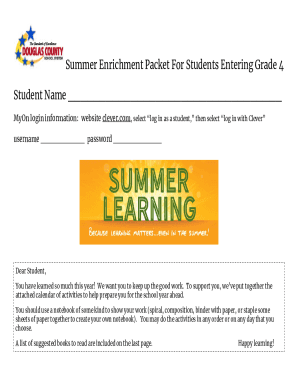 Fillable Online Summer Enrichment Packet For Students Entering Grade 4 ...