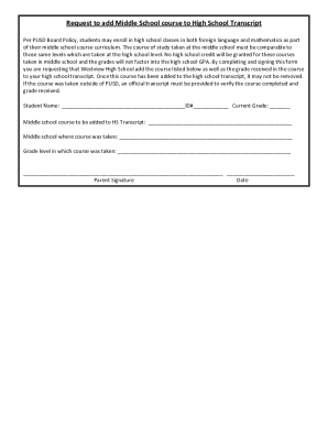 Fillable Online Request to add Middle School course to High School ...