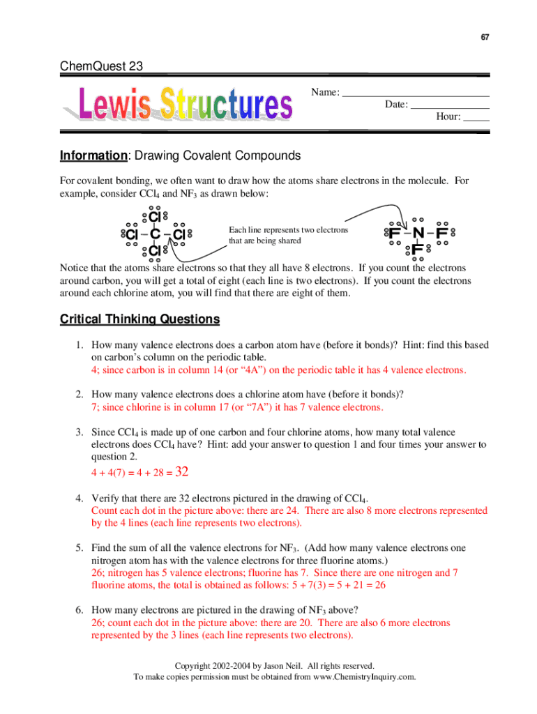 Fillable Online Lewis Structures for Covalent Molecules: Step-by-Step ...