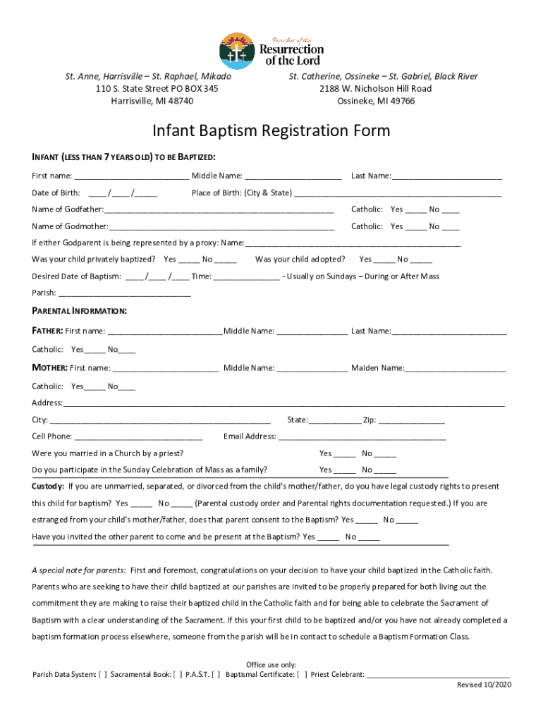 Fillable Online St. Gabriel - Black River, Michigan - Catholic Mass ...