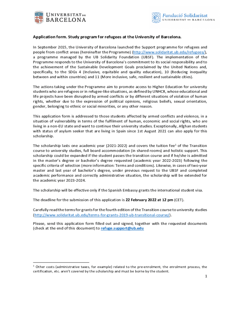 Fillable Online Application form. Study program for refugees ...
