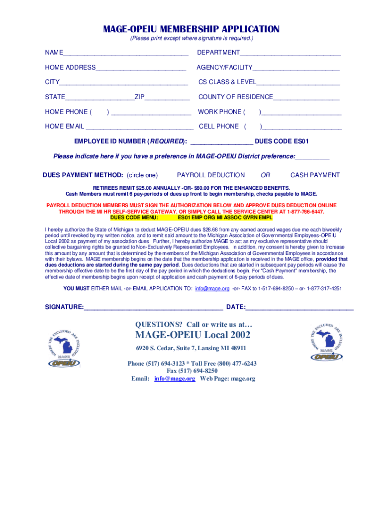 Fillable Online mage-opeiu membership application Fax Email Print - pdfFiller