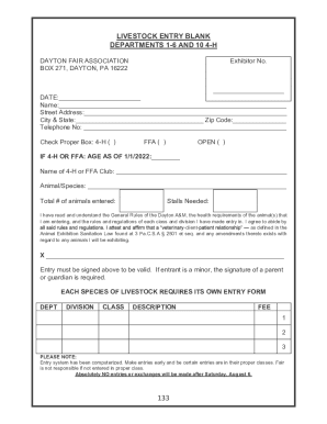 Fillable Online EXHIBIT HALL ENTRY BLANK ALL NON-LIVESTOCK ... Fax ...
