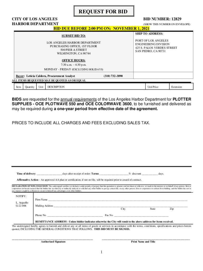 Fillable Online REQUEST FOR BID Port of Los Angeles Fax Email Print ...