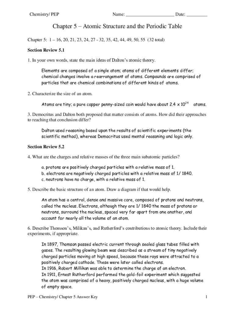 Fillable Online Chapter 5 Atomic Structure and the Periodic Table Fax Email Print - pdfFiller