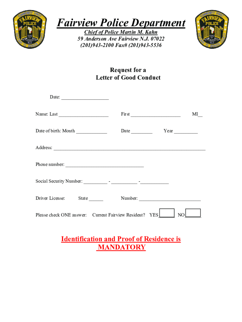Fillable Online Request for a Letter of Good Conduct Fax Email Print ...