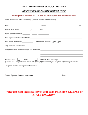 Fillable Online HIGH SCHOOL TRANSCRIPT REQUEST FORM - Houston ISD Fax ...