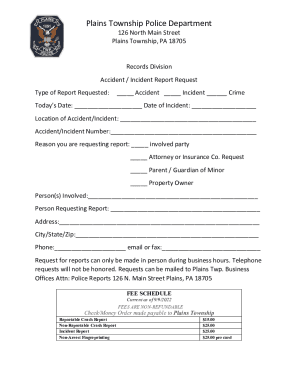 Fillable Online Request for Accident and Incident Report - City of ...