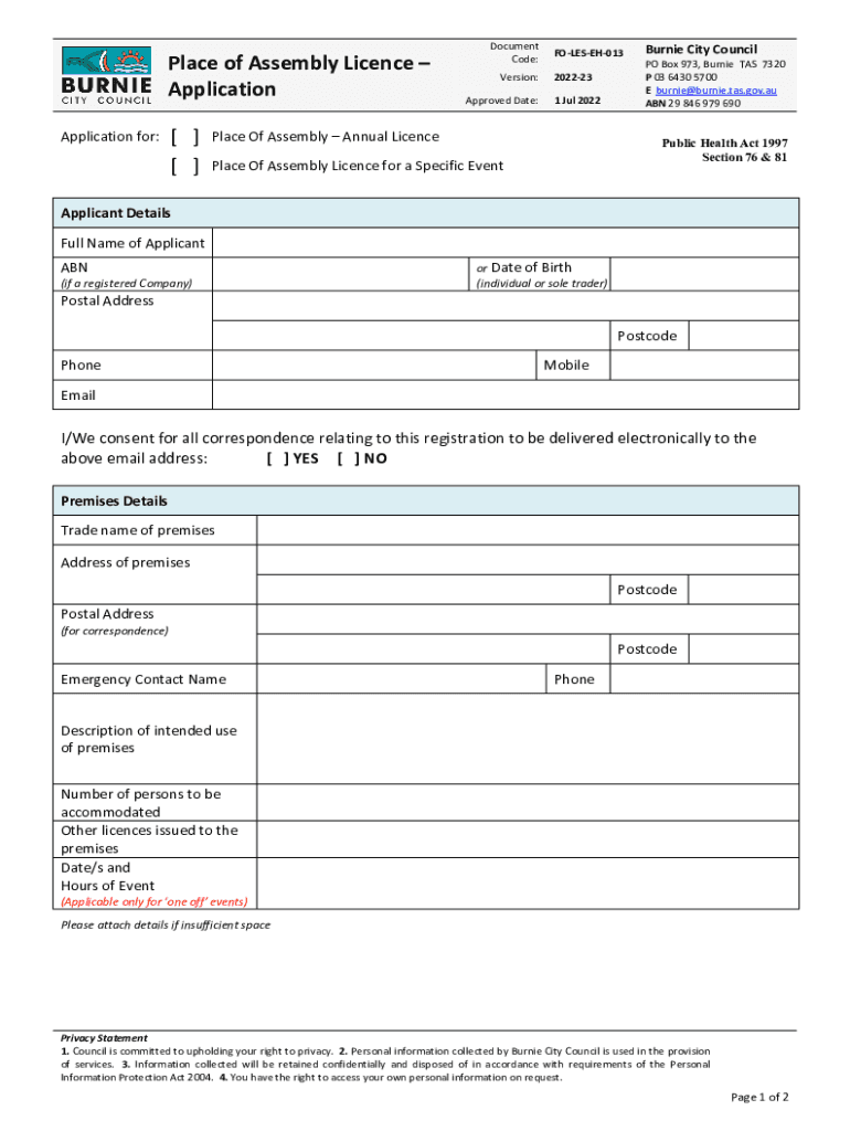 Fillable Online Place of Assembly Certificate of Operation - Buildings ...