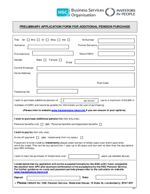 Fillable Online PRELIMINARY APPLICATION FORM FOR ADDITIONAL PENSION ... Fax Email Print - pdfFiller