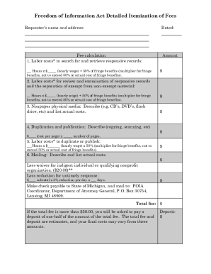 Fillable Online Detailed Itemization Fee Form. Used to calculate fees ...