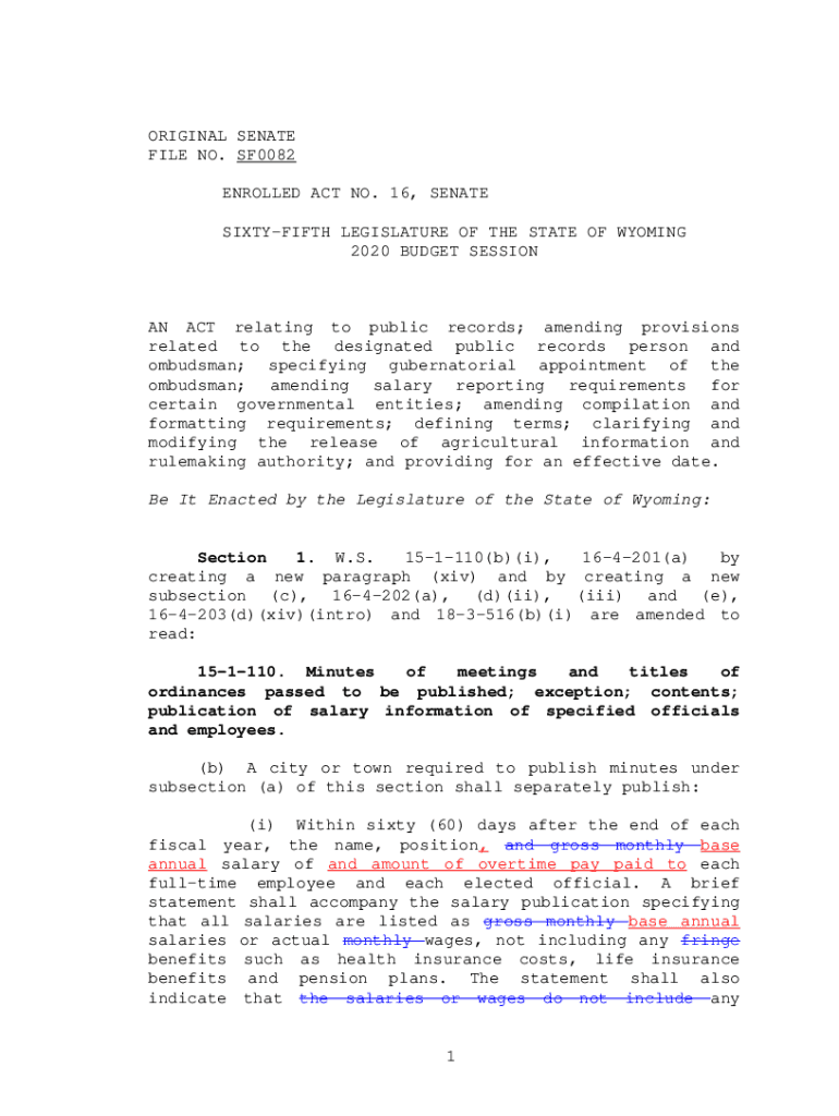 Fillable Online ORIGINAL SENATE FILE NO. SF0082 ENROLLED ACT NO ... Fax ...