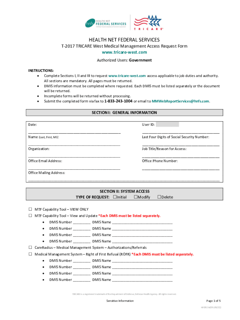 Fillable Online Request Access to Government Portal - TRICARE West Fax ...
