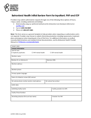 Fillable Online Behavioral Health Initial Review Form for Inpatient ...